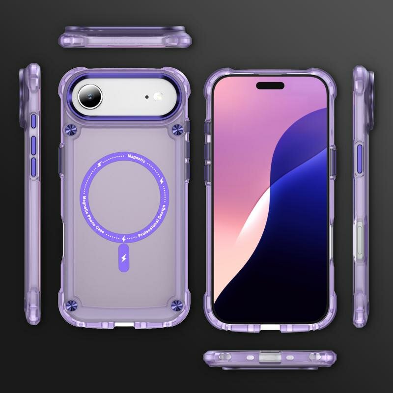 Прозрачный магнитный акриловый чехол для iPhone 17 Air, фиолетовый, с усиленными противоударными углами