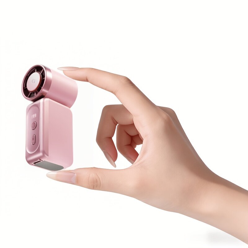 Мини-ручной портативный USB-перезаряжаемый карманный вентилятор, 199 скоростей, тихий охлаждающий персональный вентилятор для путешествий, офиса, улицы и макияжа, розовый
