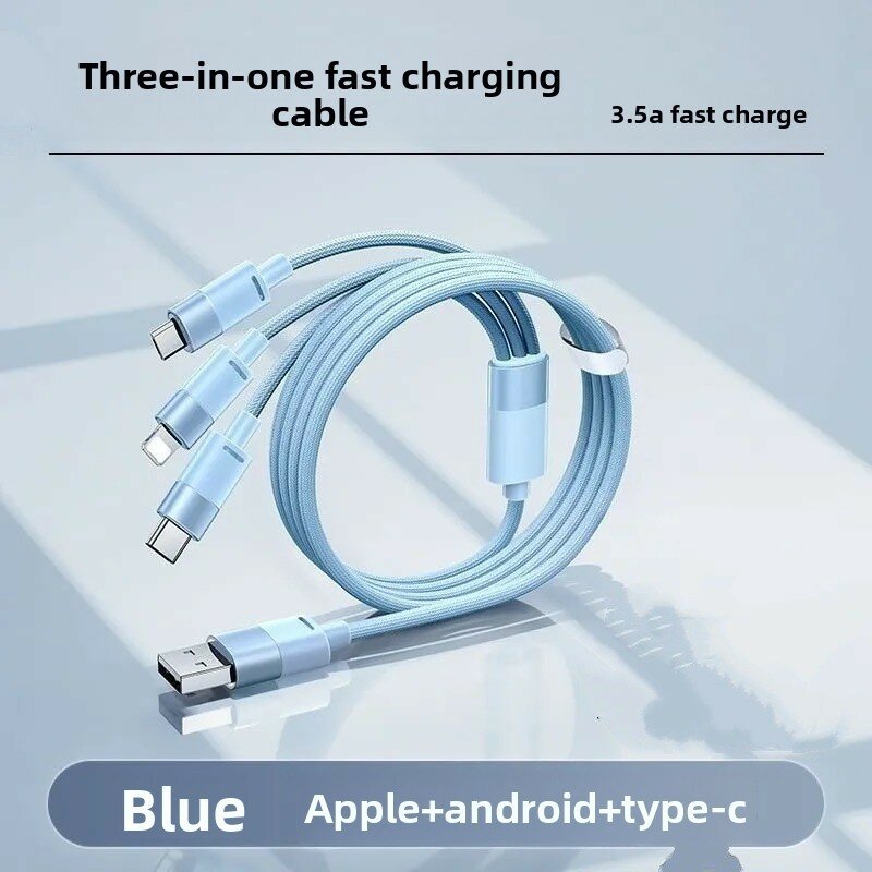 Кабель usb c для передачи данных с быстрой зарядкой черный 2 м с тройными разъемами для андроид синий 2 м