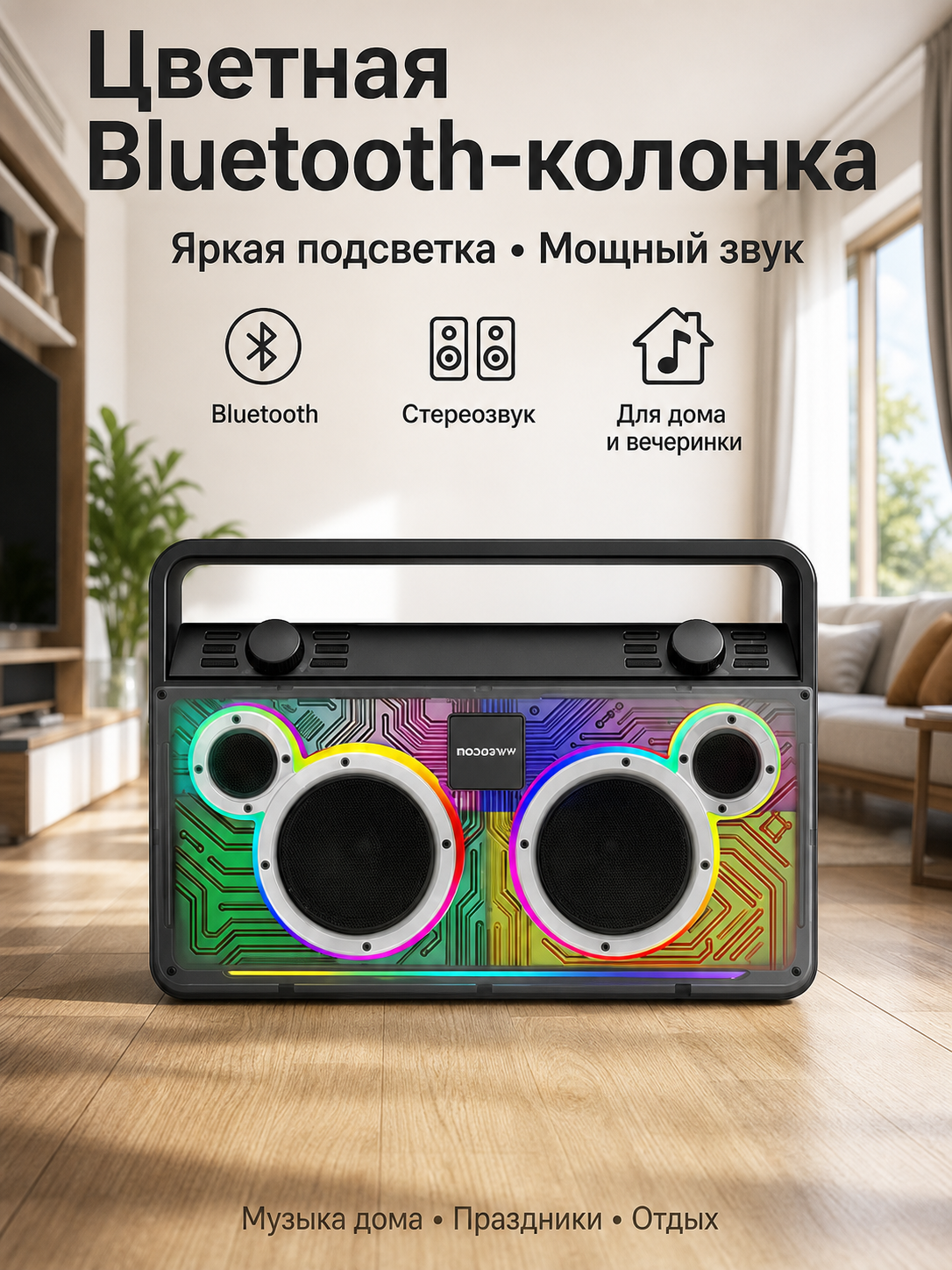 Портативная колонка MODORWY MF3113 RGB подсветка, TWS