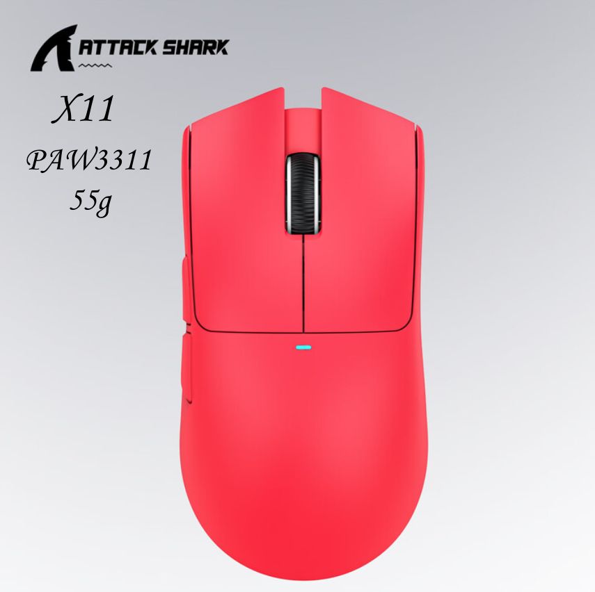 Игровая мышь беспроводная Attack Shark X11 Трехрежимная беспроводная игровая мышь с Bluetooth + специальная зарядная подставка, PAW3311, красный, черный