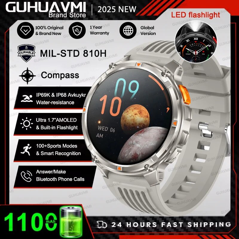 Мужские умные часы GPS 1100 мАч Bluetooth звонки Серый, Grey