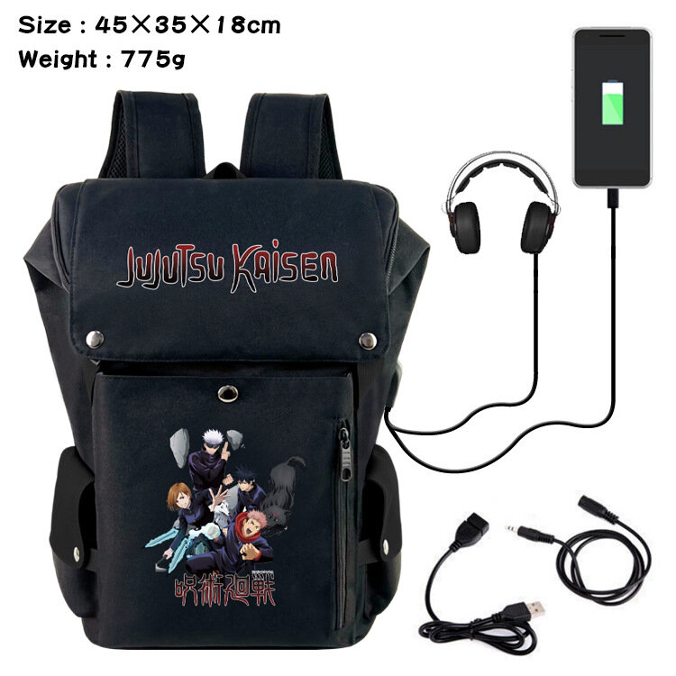 Аниме-рюкзак Jujutsu Kaisen, 45×35×18 см, 775 г, USB-порт, отделение для ноутбука, вмещает А4, для студентов и путешествий