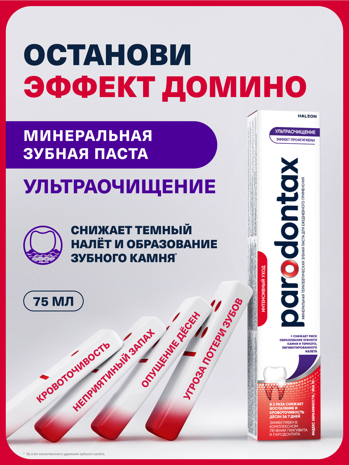 Parodontax Зубная паста Ультра Очищение для укрепления зубов, десен и эмали 75 мл