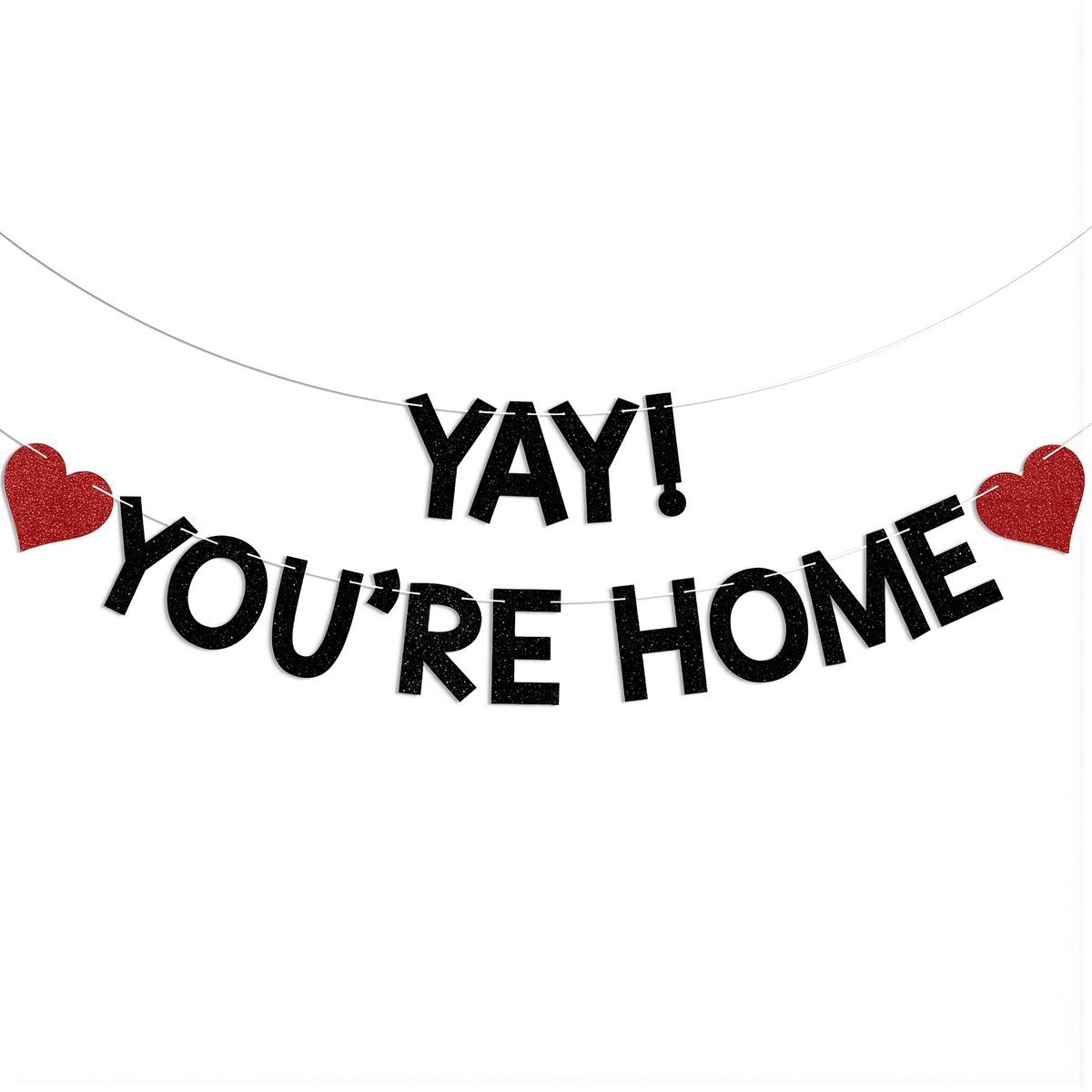 Размерная блестящая гирлянда YAY YOU'RE HOME для настенного размещения, длина 2.5 метра, цветная с надписью для украшения домашнего праздника новоселья, Черные буквы тонкого шрифта