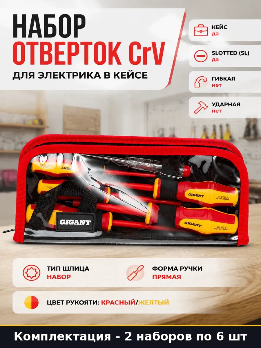 Отвертки диэлектрические с двухкомпонентной рукояткой 12 шт
