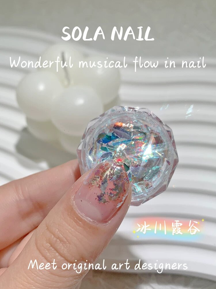 SOLA NAIL Наклейки для ногтей с эффектом ледника - дизайн «Морозная Долина», 10 шт, иризирующийся синий, 80-120