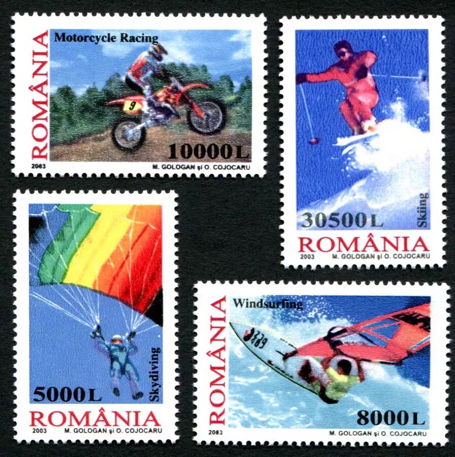 4 шт. Почтовые марки Румынии 2003 Экстремальные виды спорта