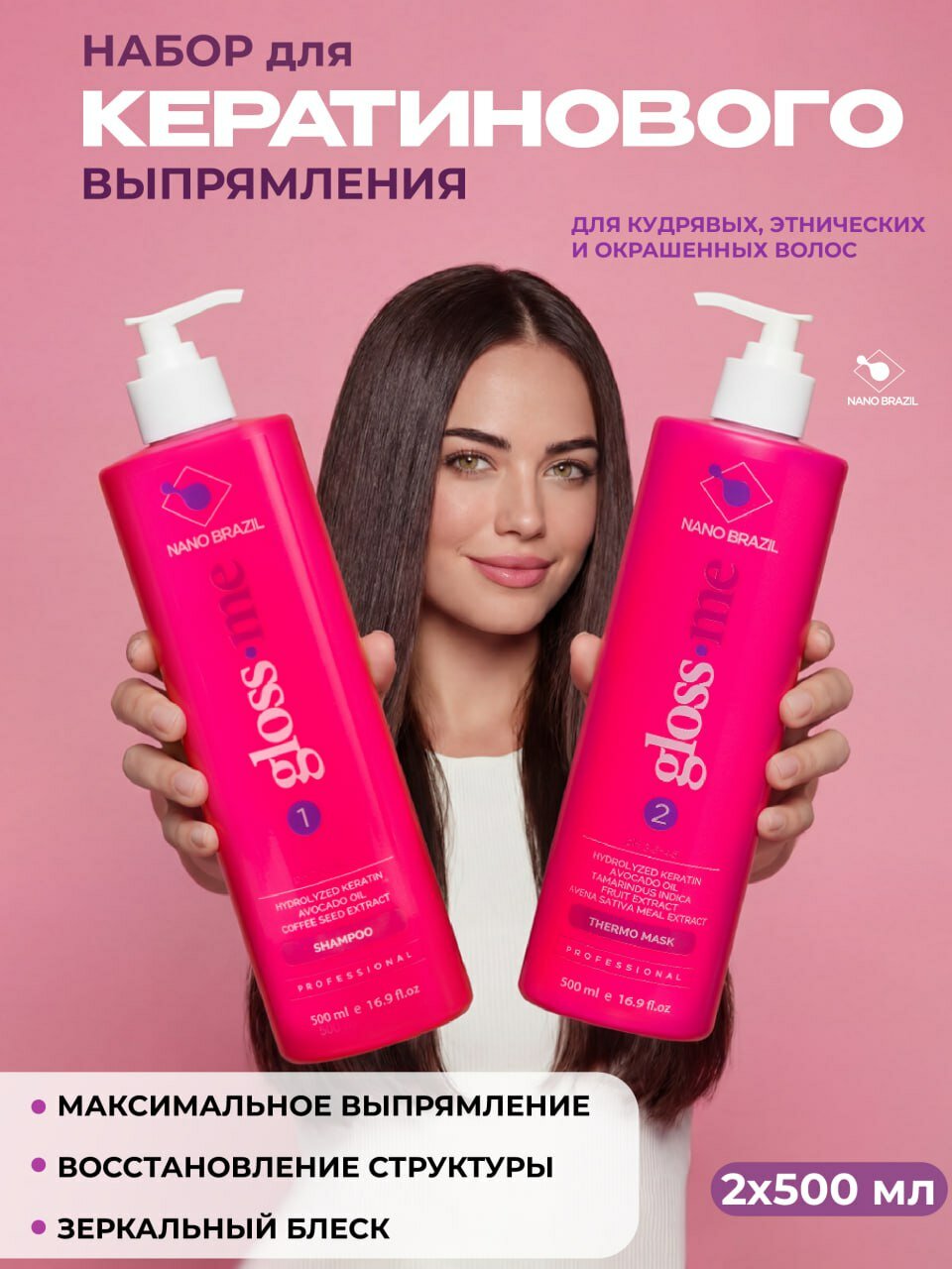 Профессиональный набор кератина для выпрямления Gloss Me 2х500 мл
