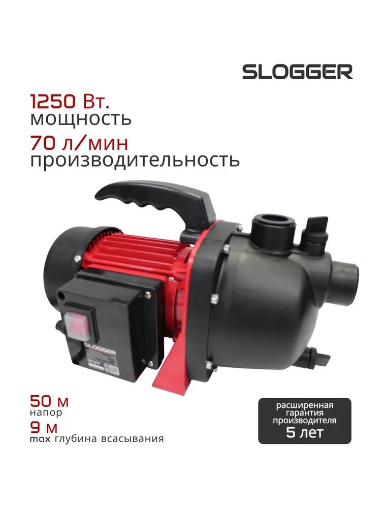 Насос для воды поверхностный SLOGGER CP1270, насос садовый для полива, водоснабжения дома и дачи, 1250 Вт