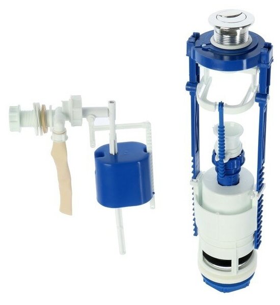 Арматура для смывных бачков "РБМ" АС-11.1М, с боковым плоским донным клапаном, кнопка хром, двойной слив.