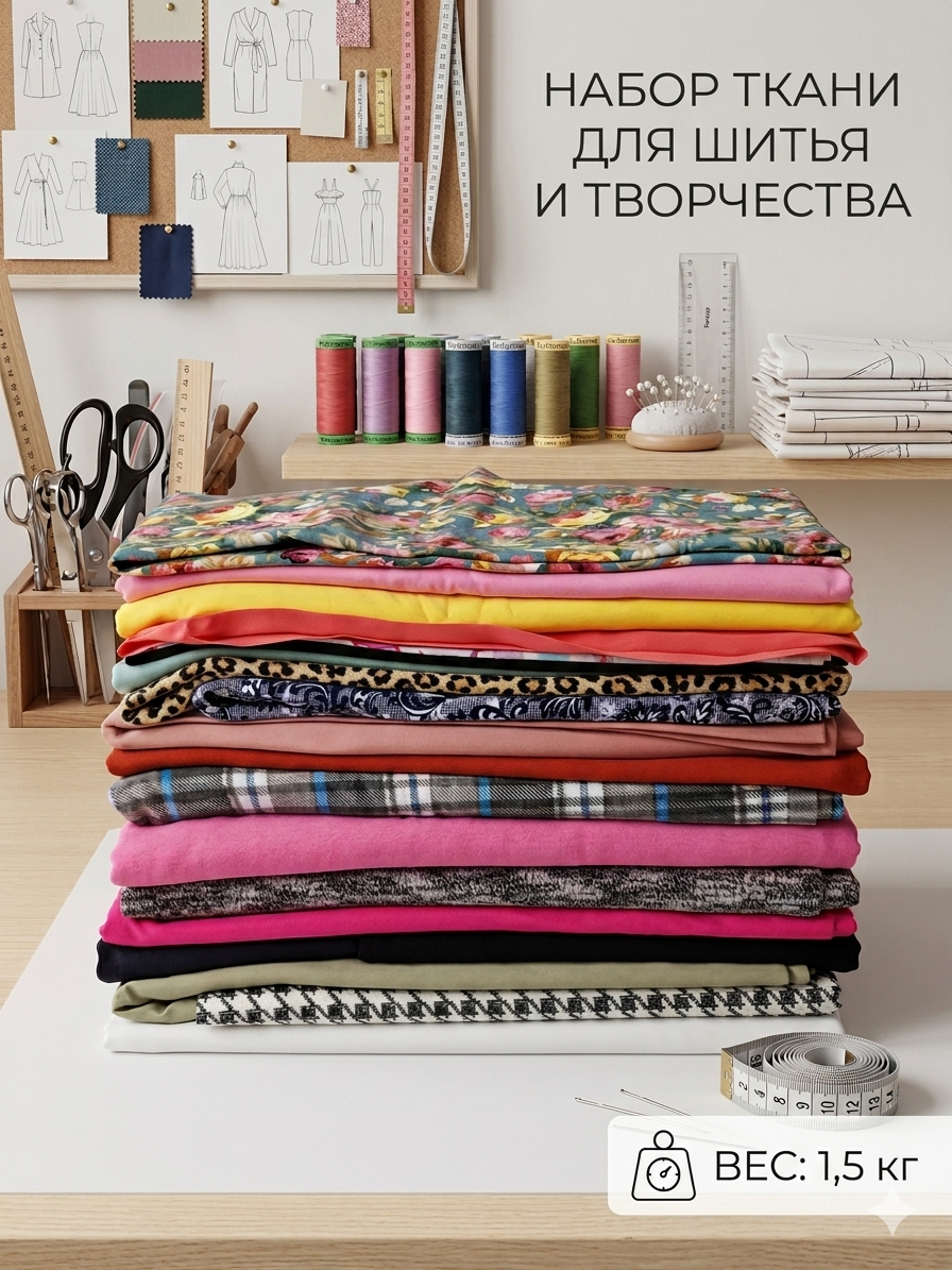 Набор отрезов ткани для шитья. 1,5кг