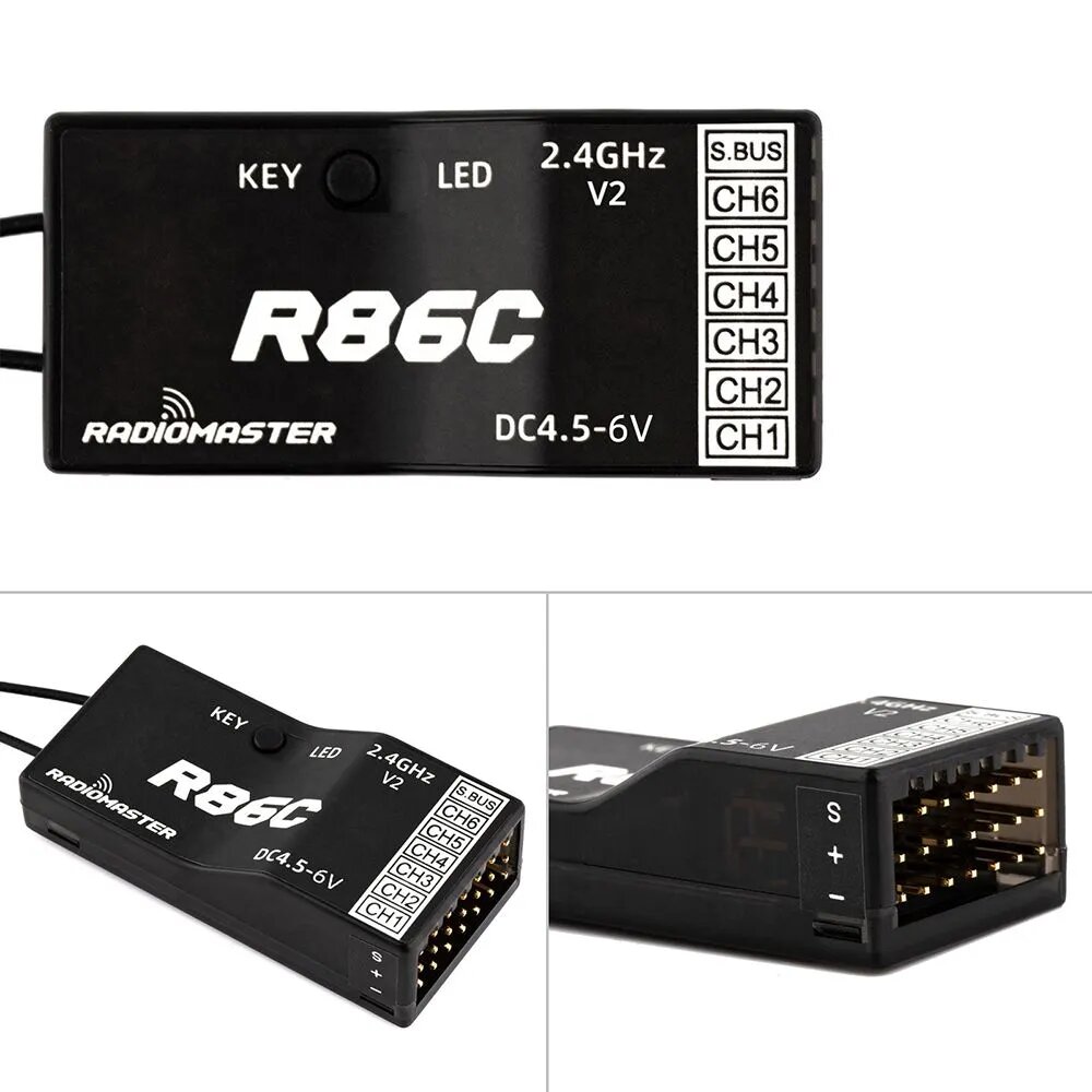 R86C V2 6-канальный приемник Frsky D8/D16, совместимый с Futaba SFHSS PWM / Sbus