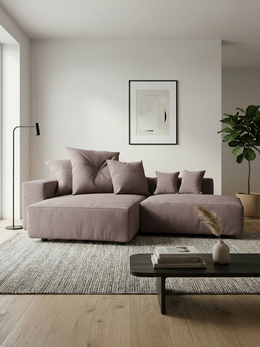 Диван с оттоманкой Санторини Velutto 37 NEW 271x169x62 см, розовый Велютто, еврокнижка GOODFORM