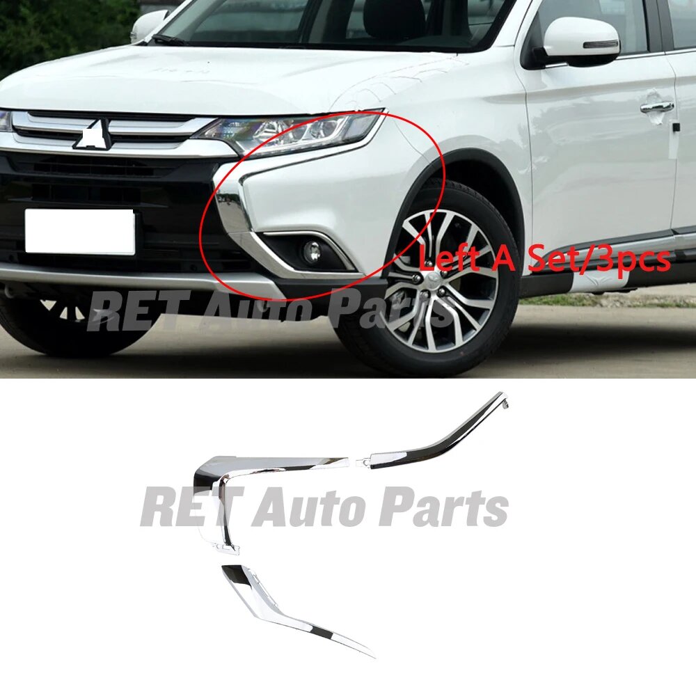 Хром молдинг бампера Mitsubishi Outlander 3 2016-2020, Left A Set 3pcs