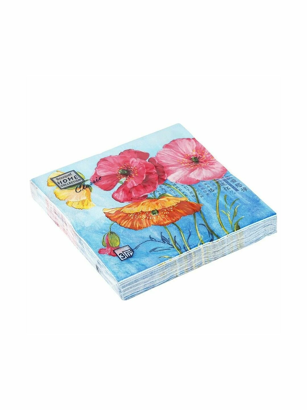 Салфетки бумажные трехслойные "Art Bouquet Home Collection" Акварельные маки, 33х33 см, в пачке 20 штук