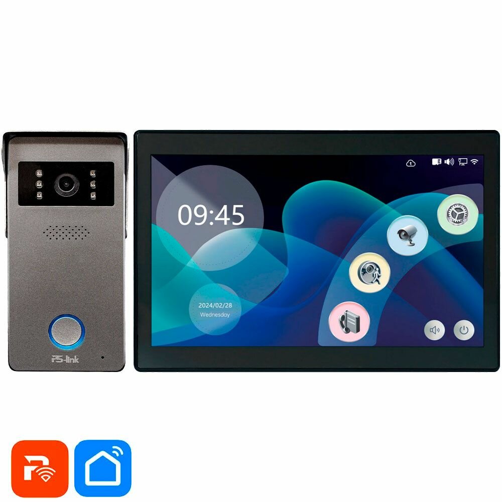 Комплект проводного WIFI видеодомофона Ps-Link KIT-185DP-301IC-S 10", замок через телефон, RFID