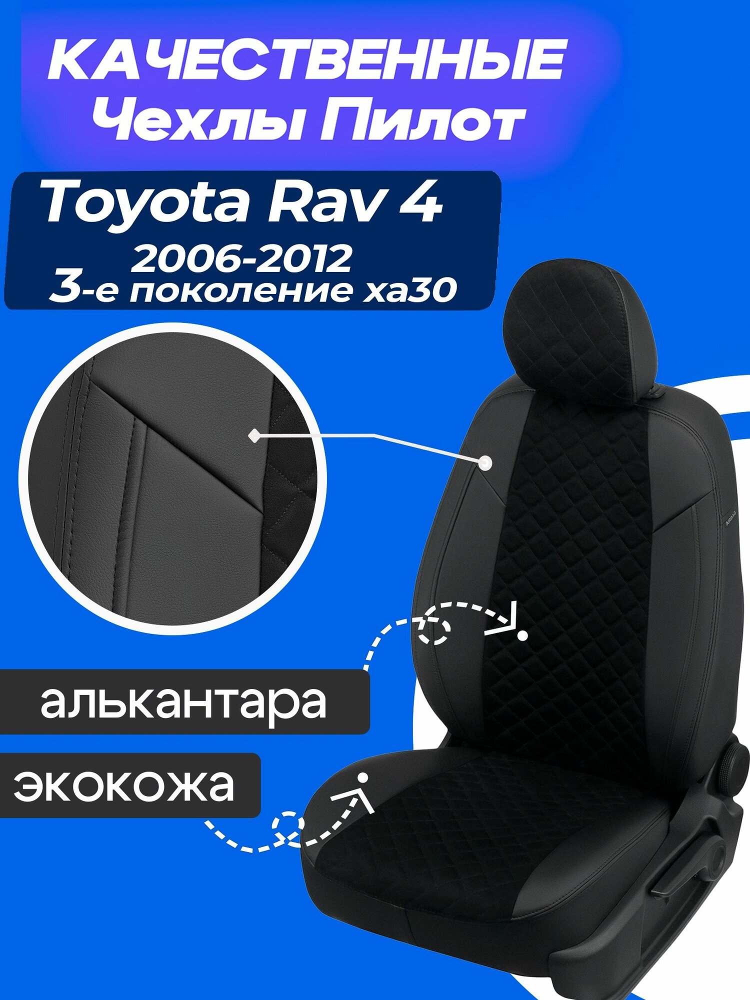 Чехлы на Тойота Рав 4 3 поколение ха30, Чехлы алькантара + экокожа на toyota rav 4 xa30 2006 2007 2008 2009 2010 2011 2012 года
