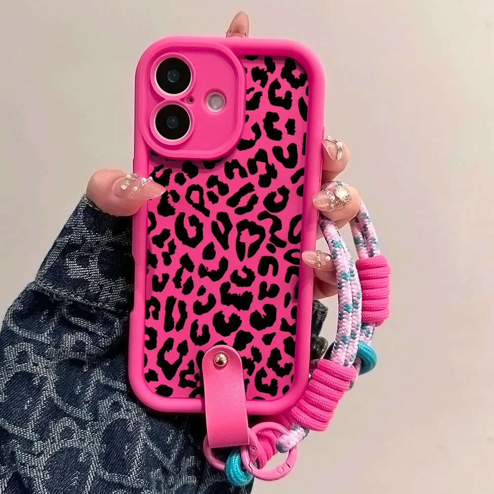 Чехол-ремешок с леопардовым принтом и цепочкой на запястье для iPhone 17, 16, 15, 14, 13, 12, 11 Pro MAX XS Max XR 7 8 Plus, чехол для телефона с защитой от падения