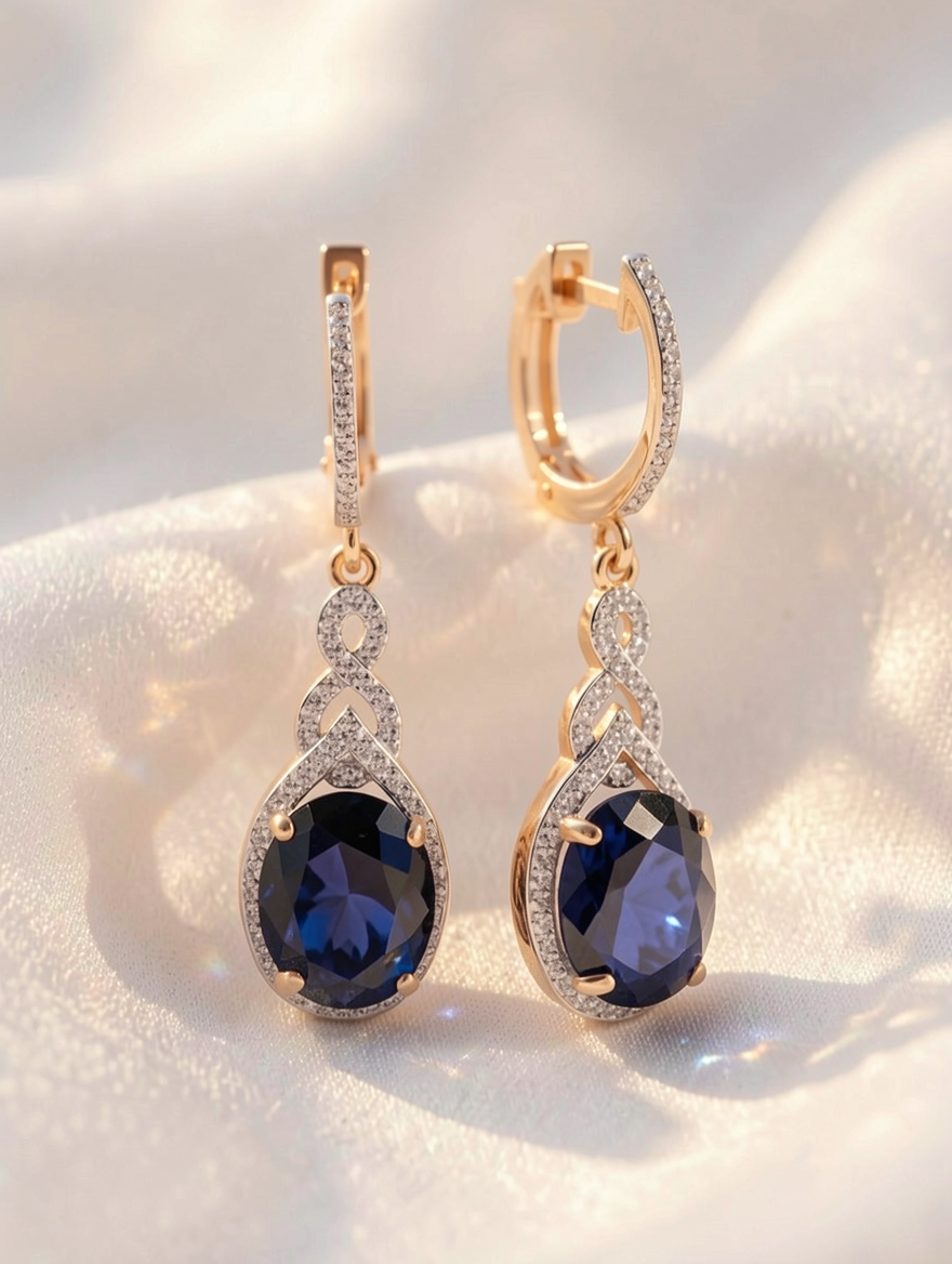 Серьги, серебро, 925 проба, родирование, золочение, сапфир синтетический