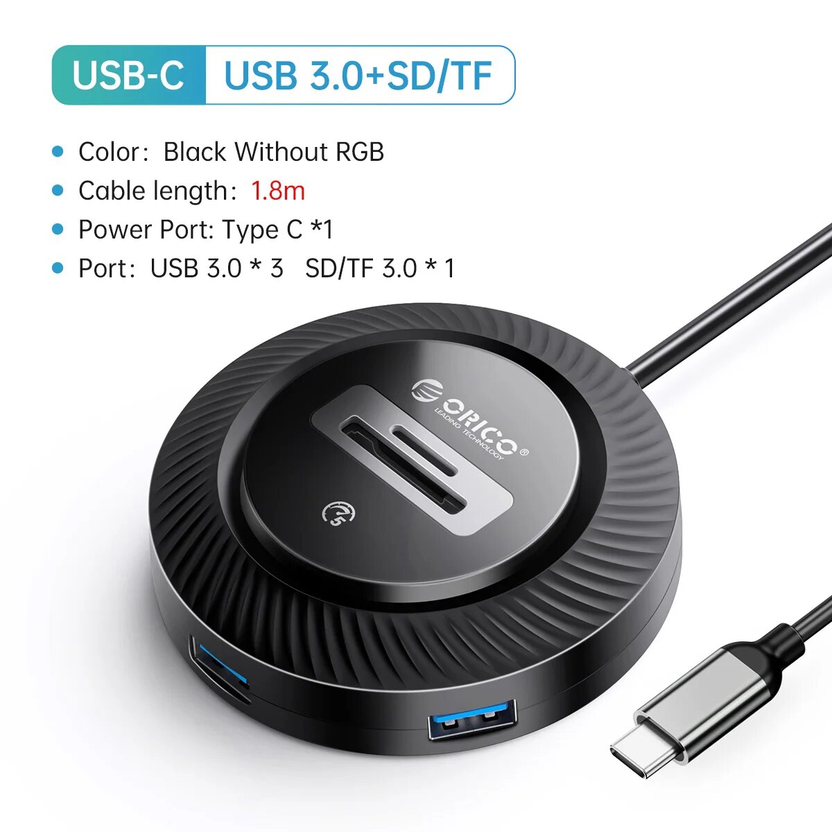 ORICO USB-C концентратор USB 3.0 + SD/TF, черный, 1.8м