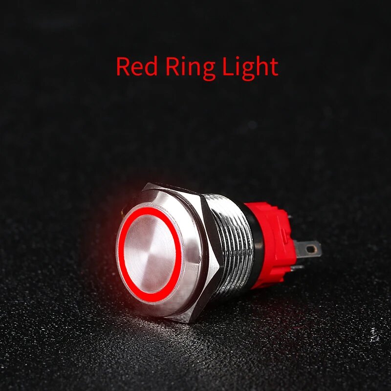 Кнопка переключатель 16мм, Red без патрона, 3V-6V, Momentary self-reset