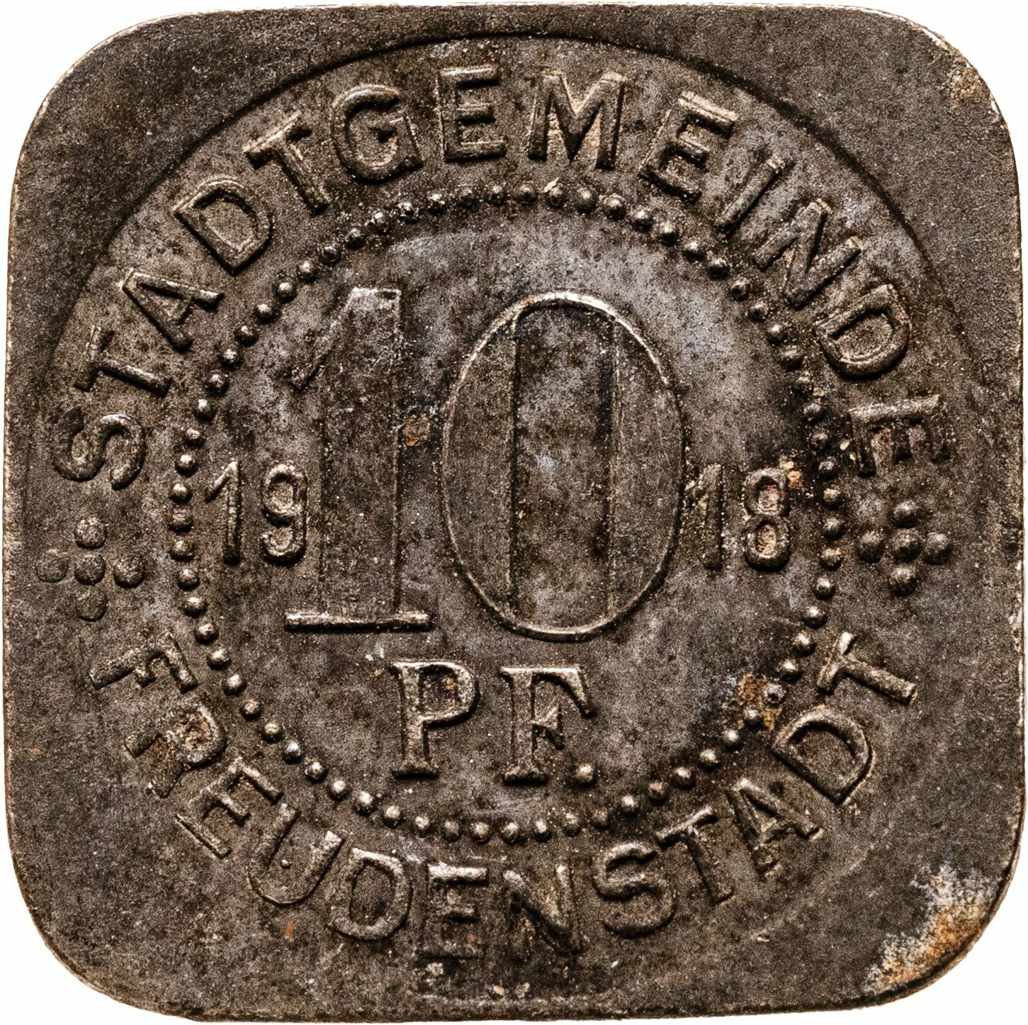Германия, Фройденштадт 10 пфеннигов 1919, Железо, в сохранности F-VF