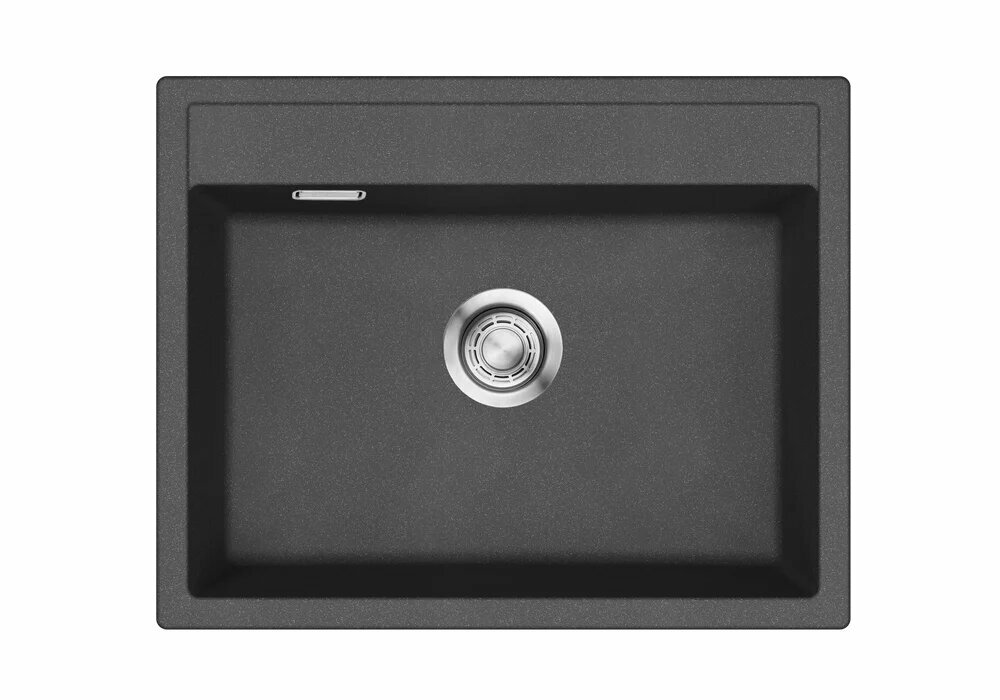 Мойка кухонная Emar Quartz EMQ-1640. Q кварцевая, 64x51, прямоугольная, мойка для кухни, черная, матовая