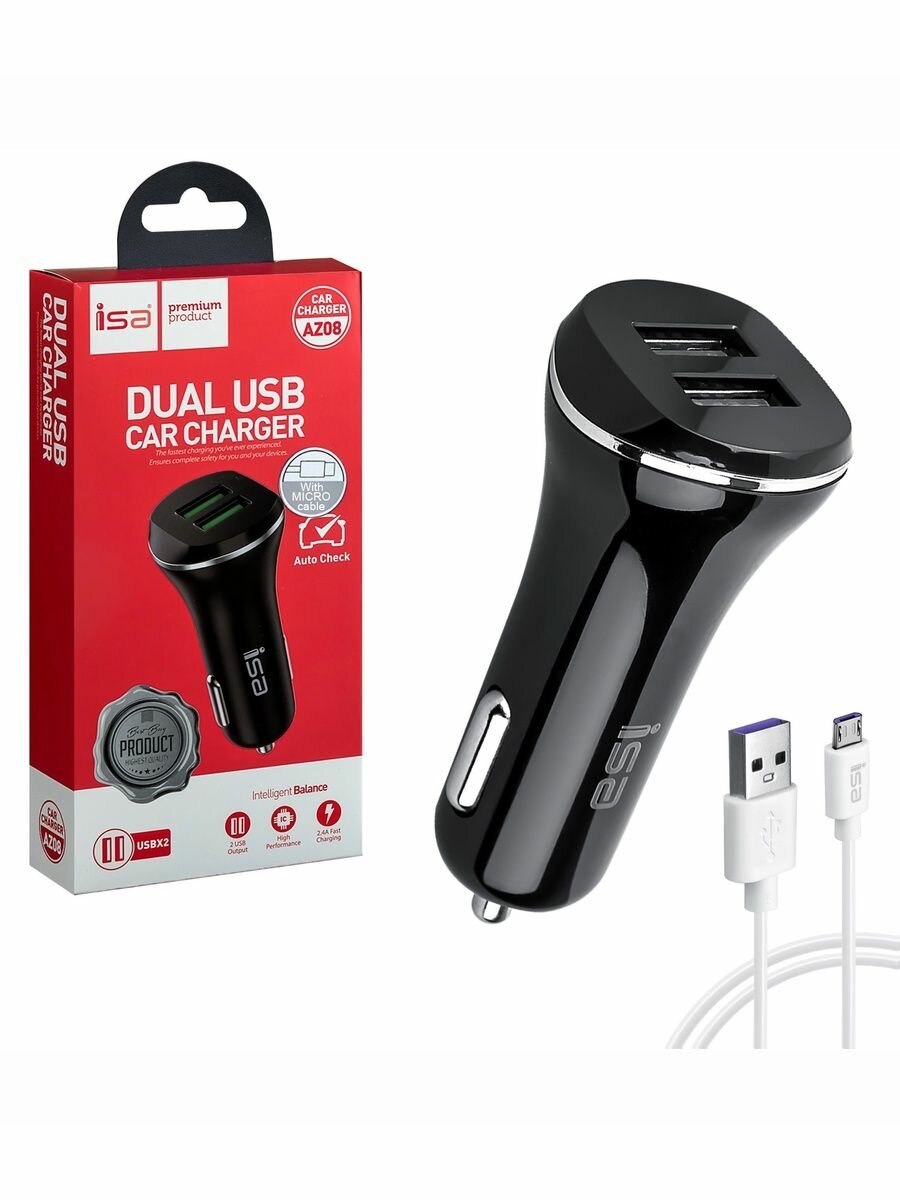 АЗУ Micro USB на 2 USB 2.1A AZ-08 ISA черное