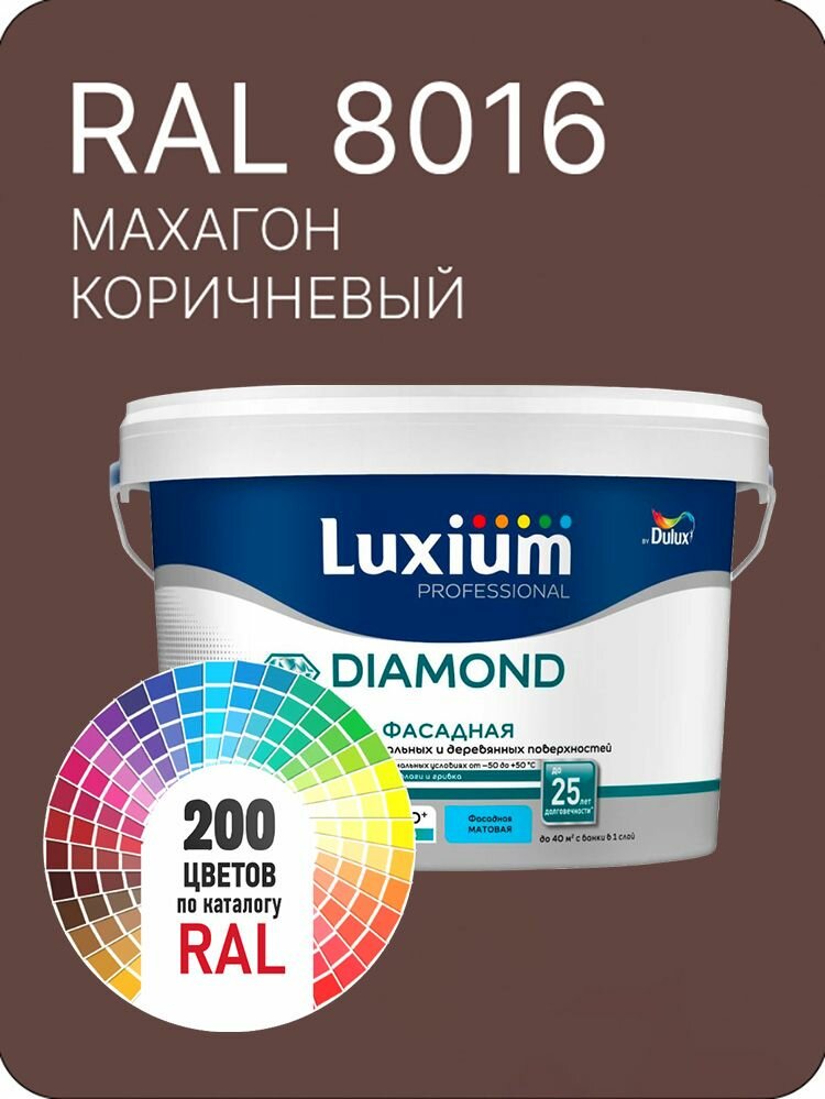 Краска для минеральных и деревянных фасадов Dulux Diamond махагон коричневый Ral 8016 9 л.