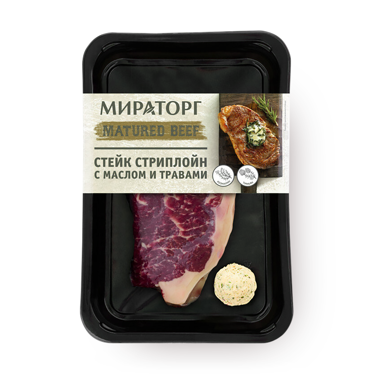 Стейк Мираторг Стриплойн, с маслом, для жарки и гриля, 1 упаковка