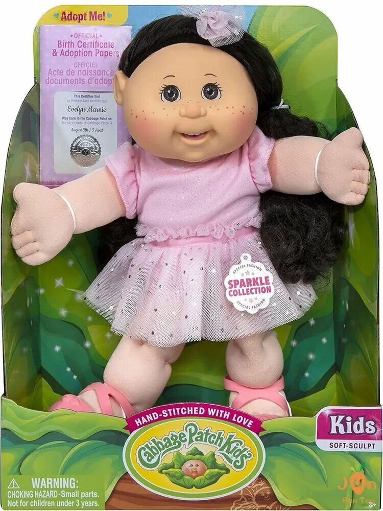 Детская плюшевая Кукла Cabbage Patch Kids Dancer CPW0045 / Кукла модная игрушечная для девочек в розовом бальном платье, с чёрными кудрями - идеально подходит в качестве подарка на день рождения.
