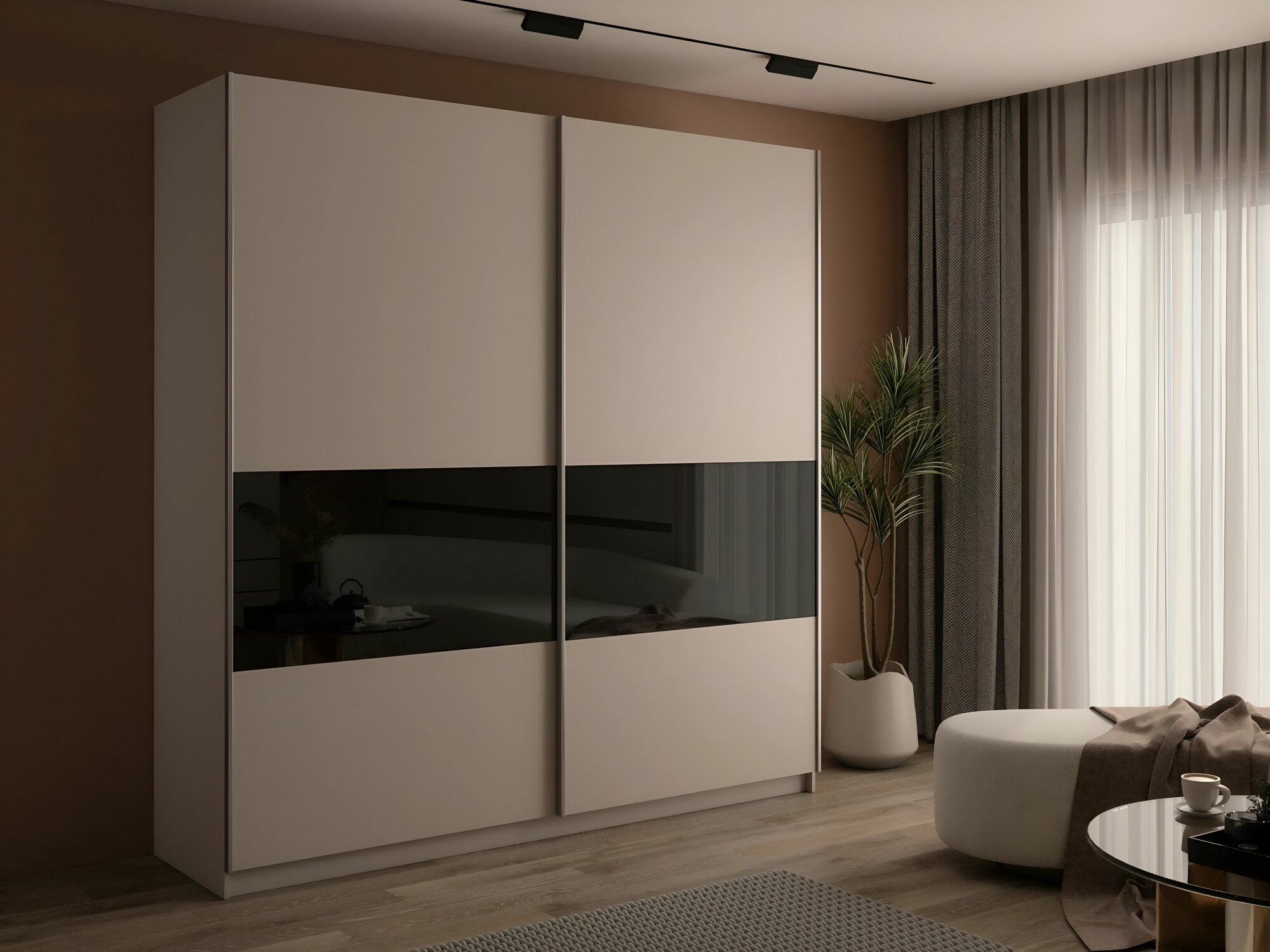 Шкаф-купе Прайм 2-х дв 160 x 230 x 57 ЛДСП Черное стекло Кашемир с доводчиками