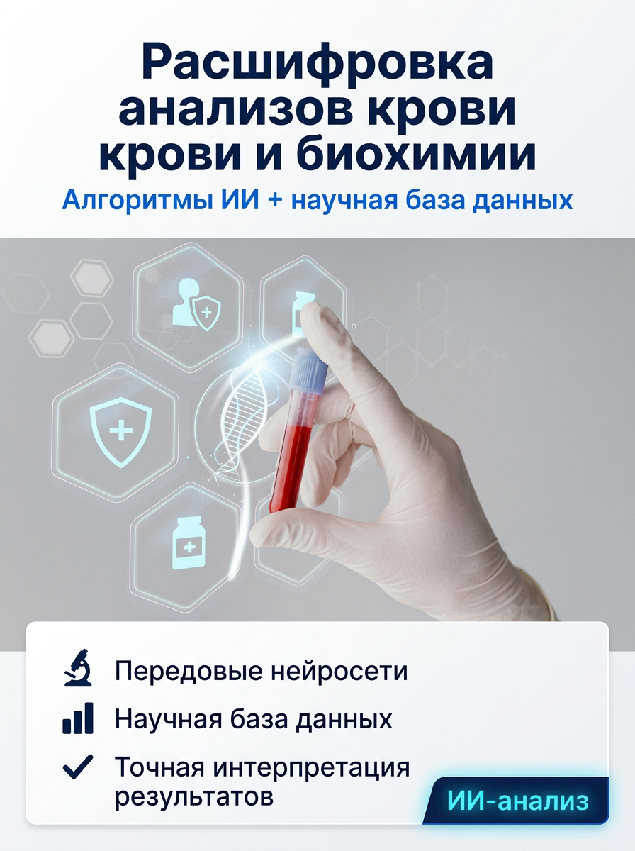 Расшифровка анализов крови и биохимии: алгоритмы ИИ + научная база данных на базе передовых, самых мощных нейросетей