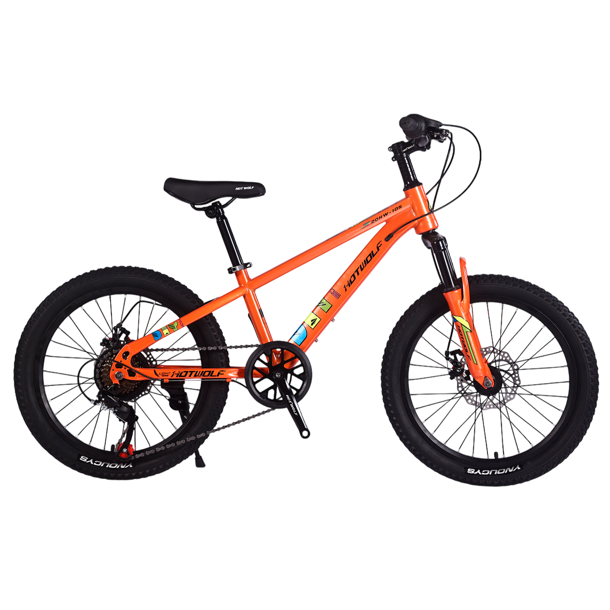 Детский горный велосипед BREND HOT WOLF ORIGINAL 20HW-105, диаметр колес 20", 7 скоростей, рама сталь, оранжевый