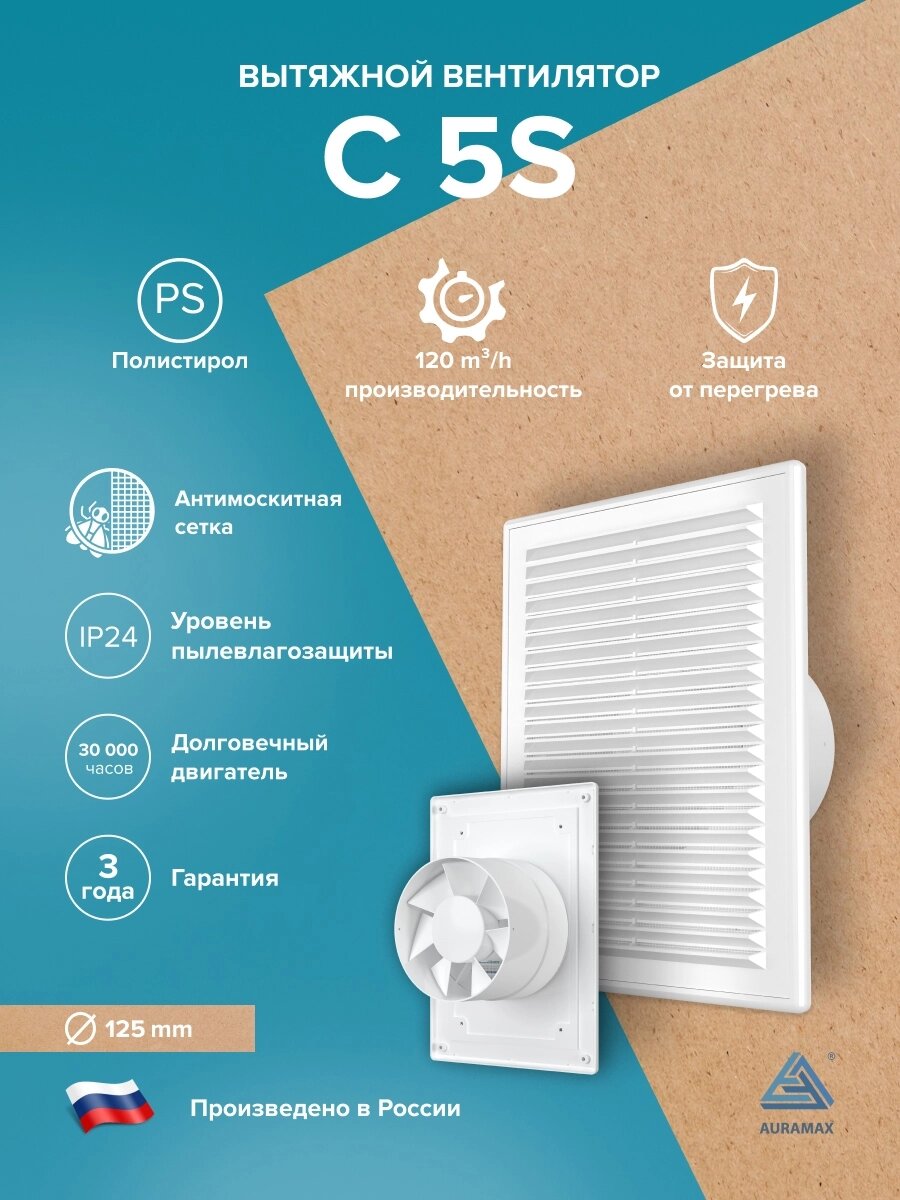 Вентилятор накладной C D125 сетка AURAMAX