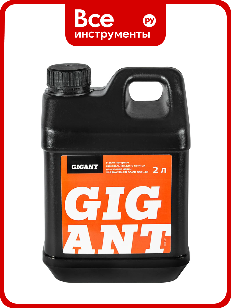 Масло 4-х тактное 10W30 2 л Gigant GDEL-05, для использования тактными дизельными двигателями садовой техники, зеленый