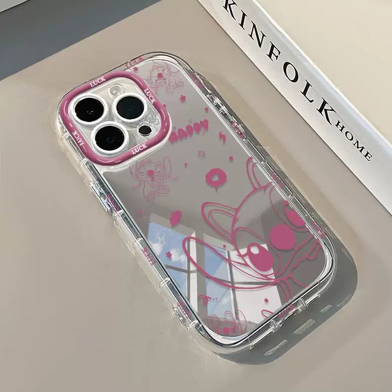 Чехол для iPhone 16 Pro с зеркальной отделкой и дизайном Стиши, прозрачный розовый цвет для смартфонов Apple