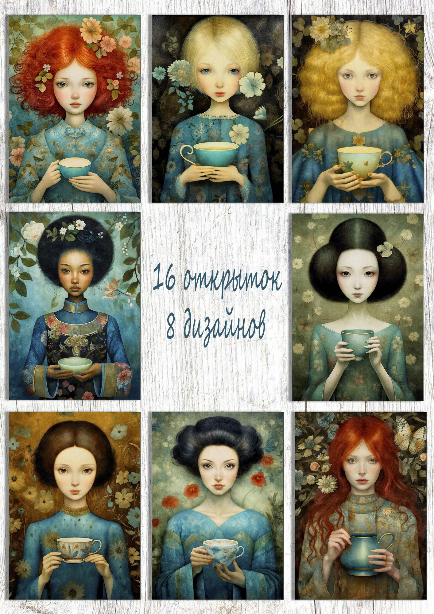 Открытки Чайная церемония, 16 штук