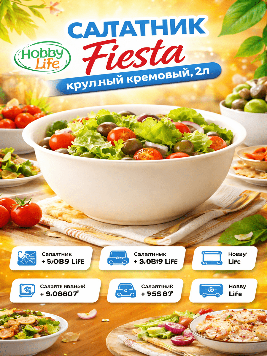 Салатник Hobby Life Fiesta круглый кремовый, 2л