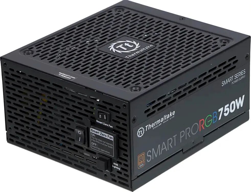 Блок питания Thermaltake Smart Pro RGB Bronze 750 Вт, 140 мм, 9 х SATA, подсветка, черный