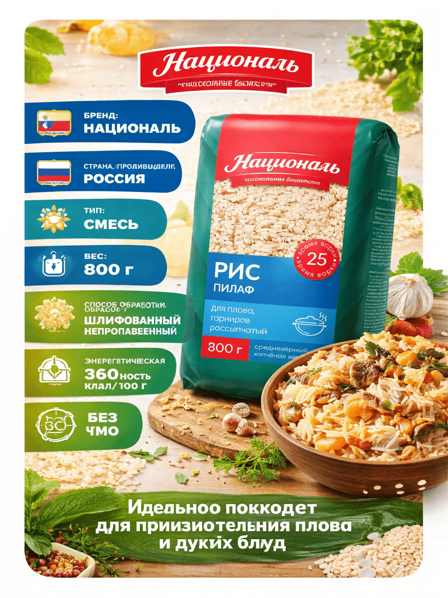 Крупа рис Националь Пилаф, 800г