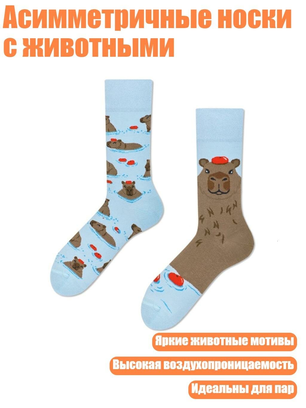 Асимметричные носки с животными, капибала