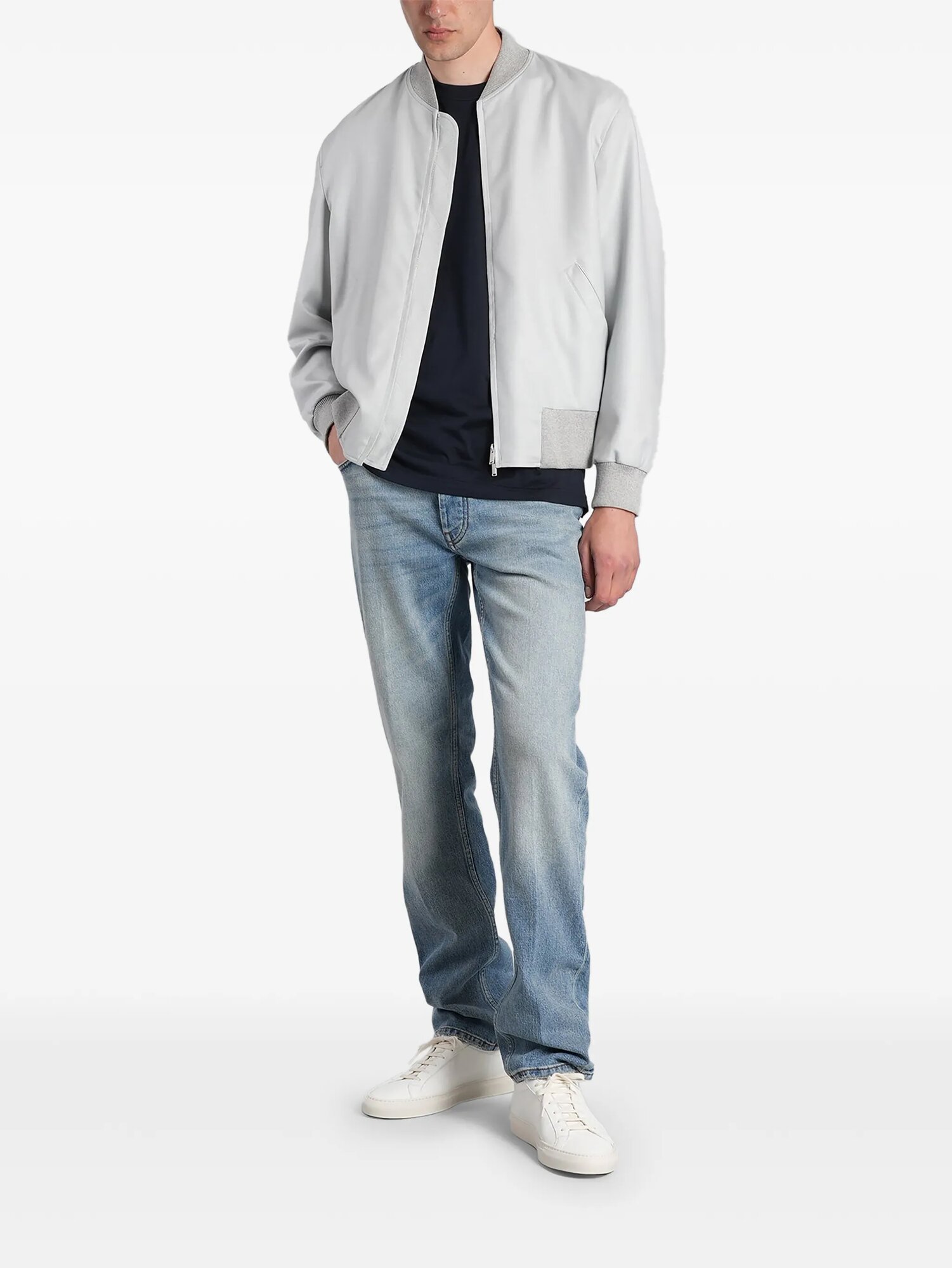 Куртка Lardini Ribbed-trim bomber jacket, размер 48, grey — фото 1
