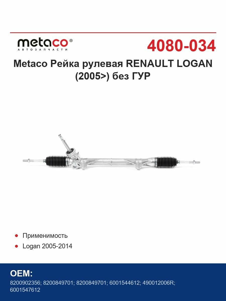 Metaco Рейка рулевая RENAULT LOGAN (2005>) без ГУР
