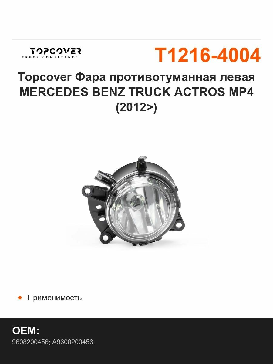 Topcover Фара противотуманная левая MERCEDES BENZ TRUCK ACTROS MP4 (2012>)