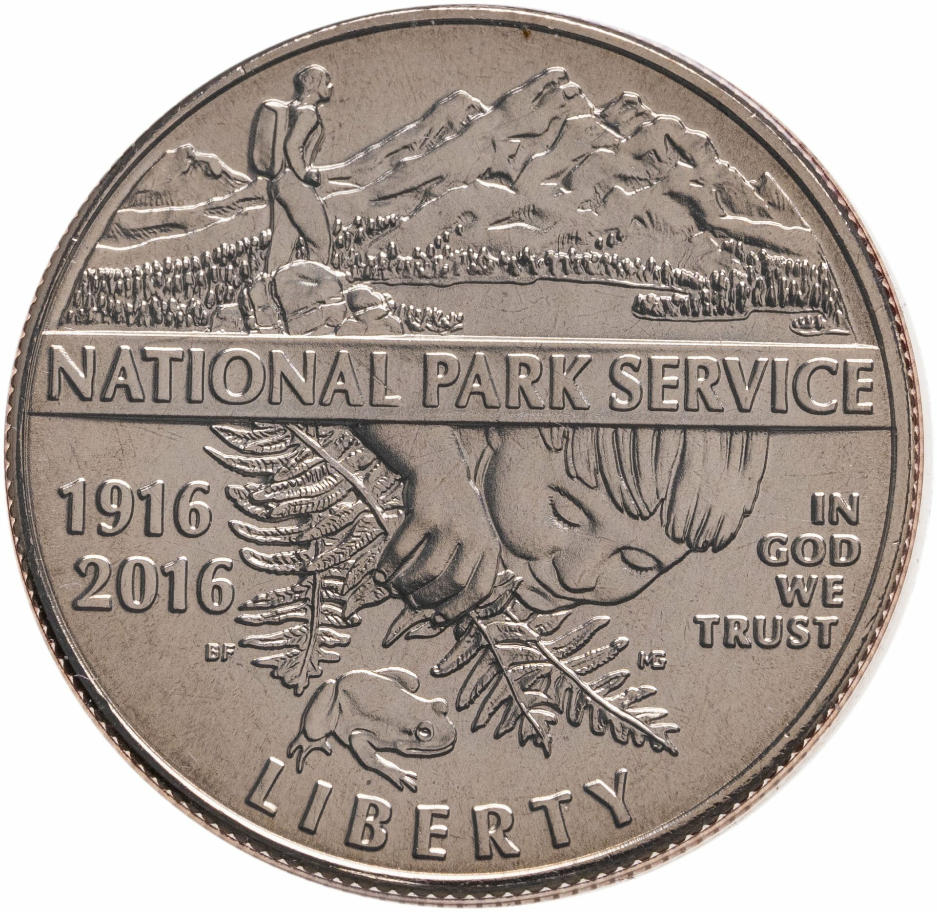 США 50 центов 1/2 доллара, half dollar 2016 "100 лет Службе национальных парков США", знак монетного двора: "D" - Денвер, в буклете с маркой, Медь