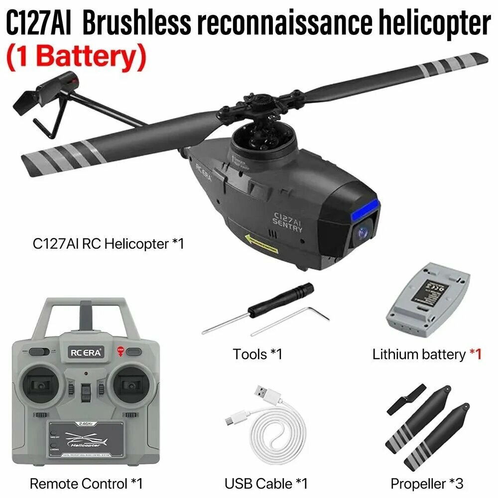 RC ERA C127AI, интеллектуальная модель с распознаванием 80 объектов, поддержка 5G/Wi-Fi, оптическая стабилизация, бесколлекторный двигатель, управление через приложение.