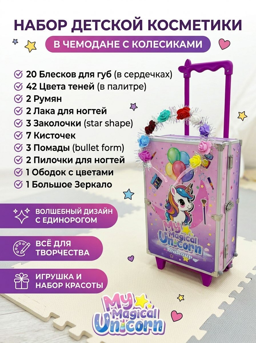 Детская косметика декоративная в чемодане на колесах