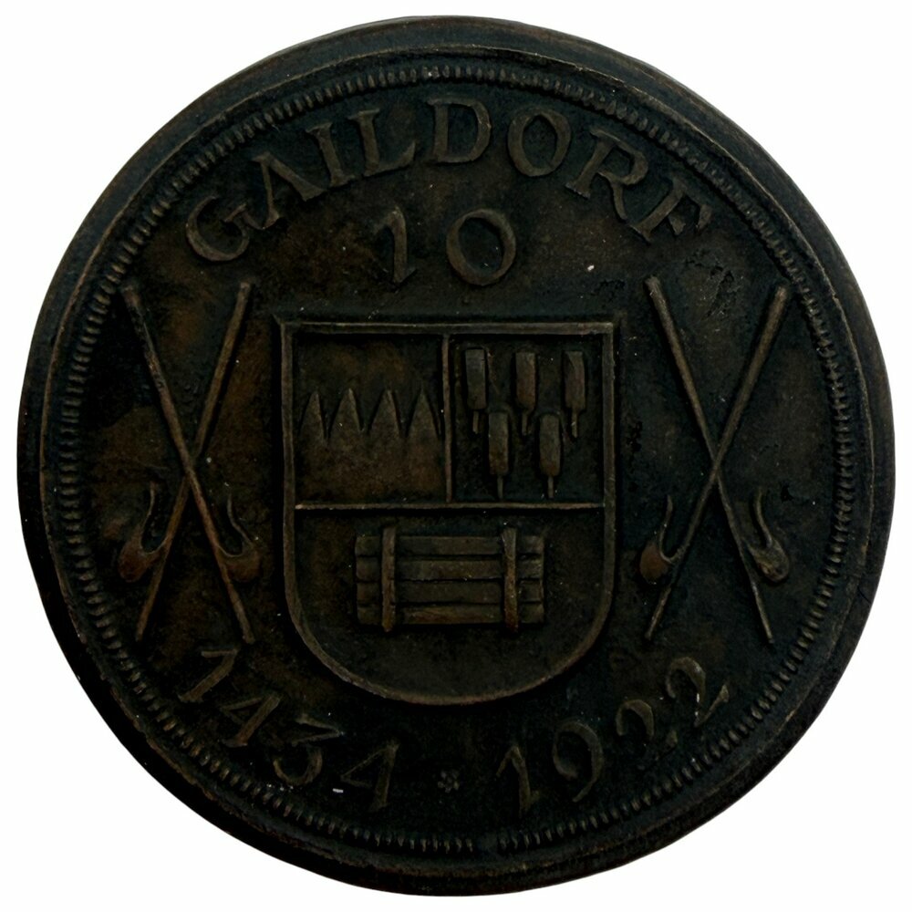 Германия, Веймарская республика, Гайльдорф 10 марок 1922 г. (Чёрный фарфор)